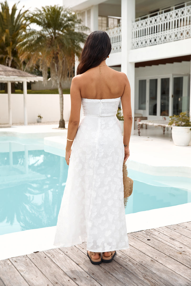 Orchid Bouquet Strapless Maxi Dress White | Fortunate One