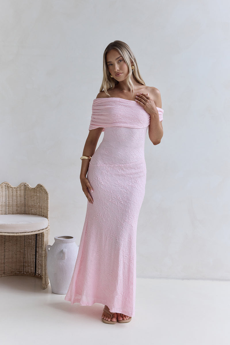 Sea And Selfies Off Shoulder Maxi Dress Pink | Fortunate One