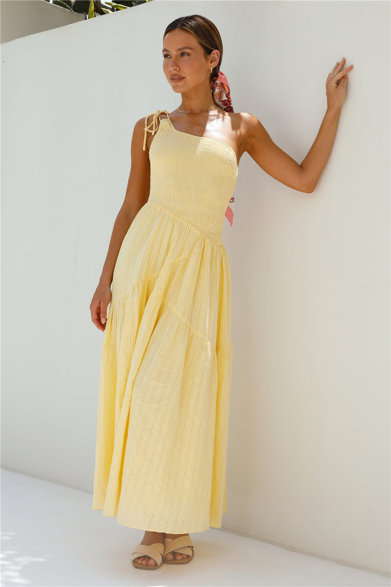 Beaming Hues One Shoulder Maxi Dress Yellow | Fortunate One