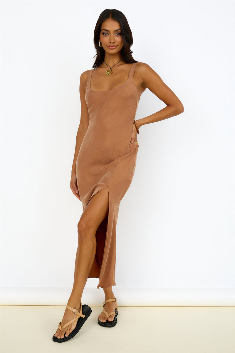 NUDE LUCY Harlow Cupro Slip Maxi Dress Terracotta | Fortunate One