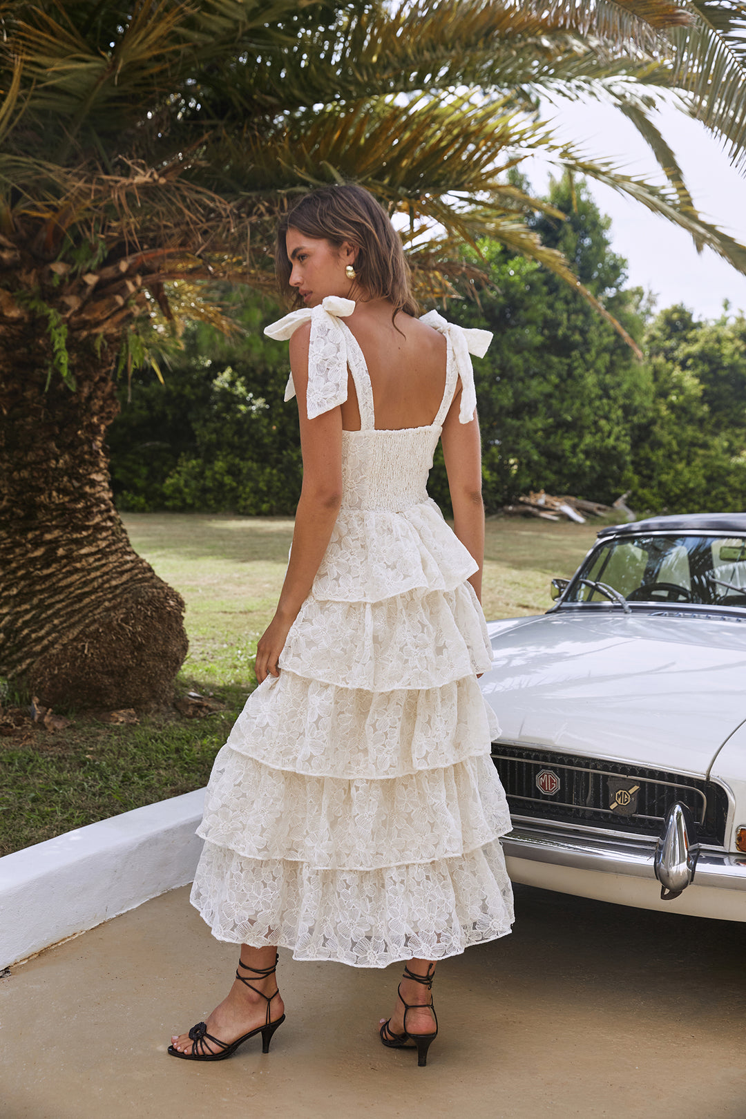 Mediterranean Muse Tiered Midi Dress Ivory | Fortunate One