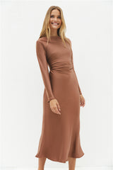 The Forget Me Not Satin Maxi Dress Brown | Fortunate One