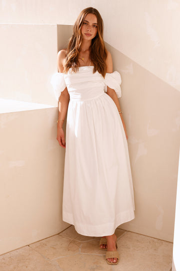 Bella Off-Shoulder Maxi Dress White | Fortunate One