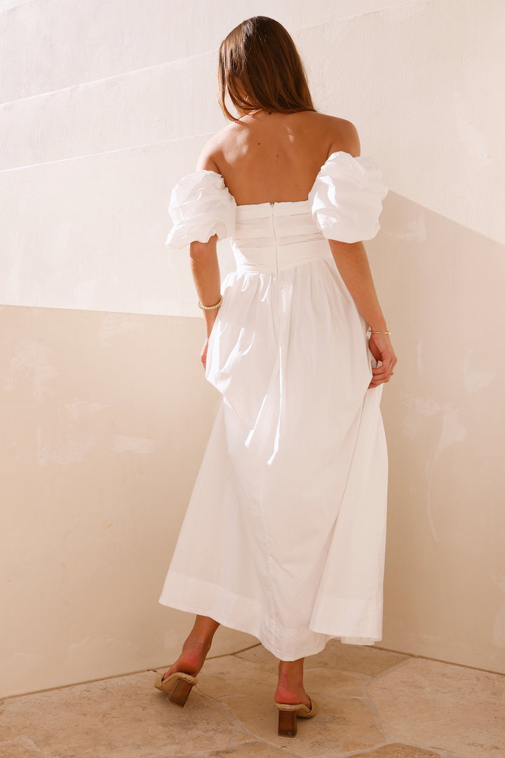 Bella Off-Shoulder Maxi Dress White | Fortunate One