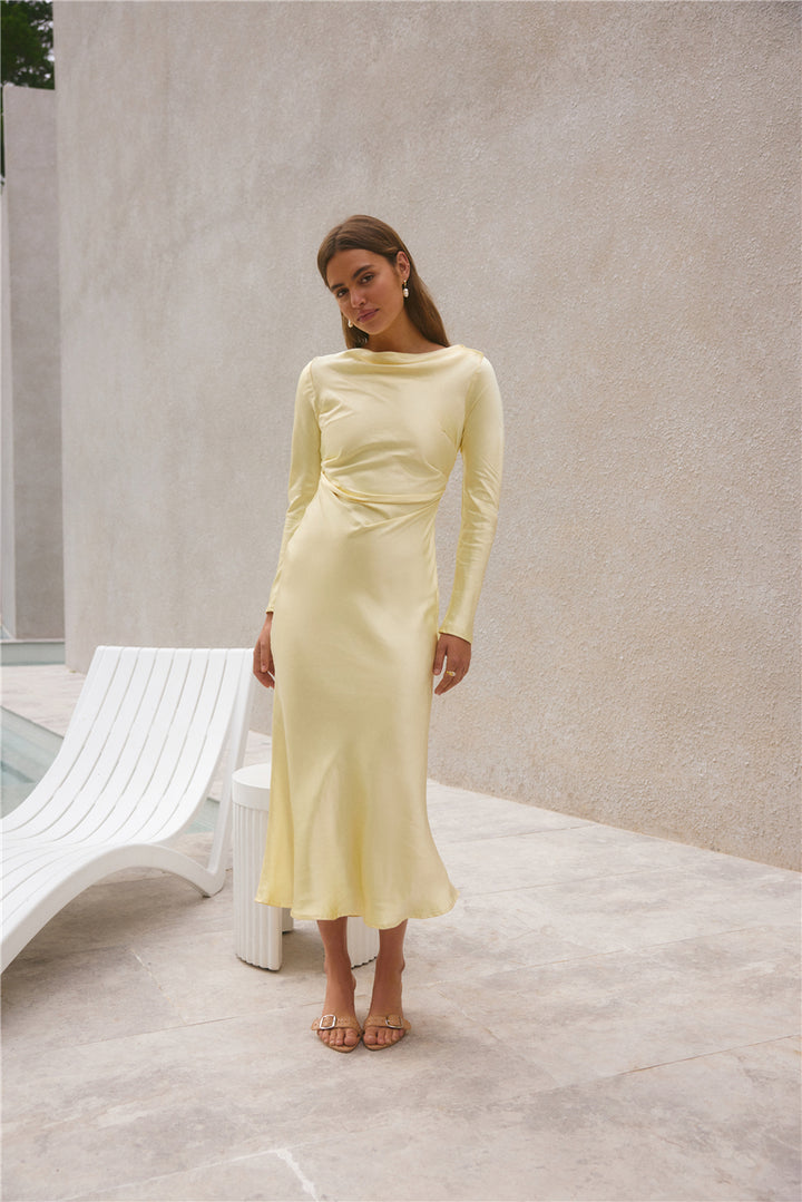 Forget Me Not Satin Maxi Dress Butter | Fortunate One