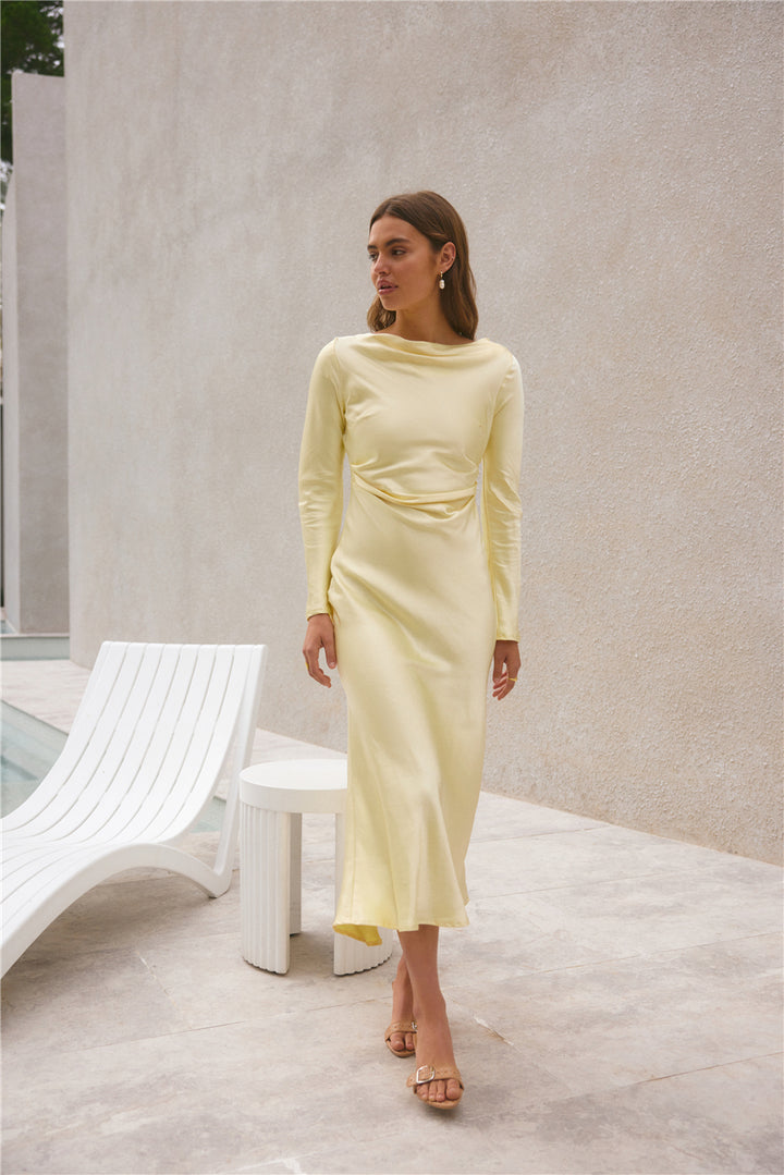 Forget Me Not Satin Maxi Dress Butter | Fortunate One