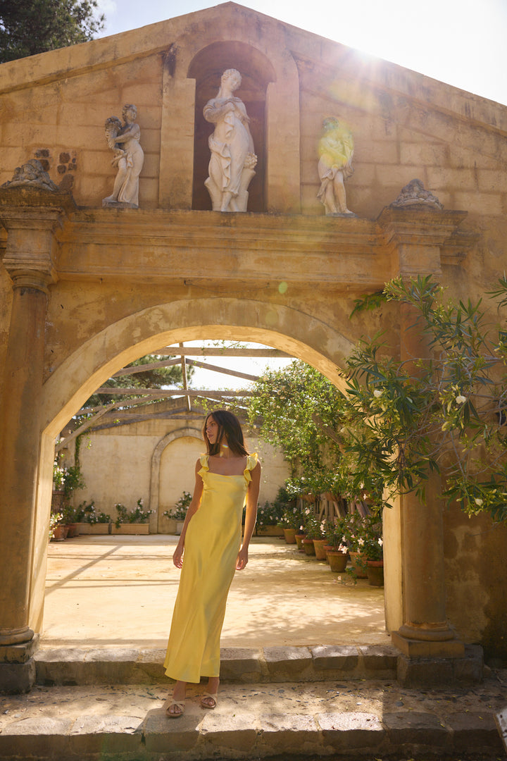 FORTUNATE ONE Belinda Satin Maxi Dress Yellow | Fortunate One