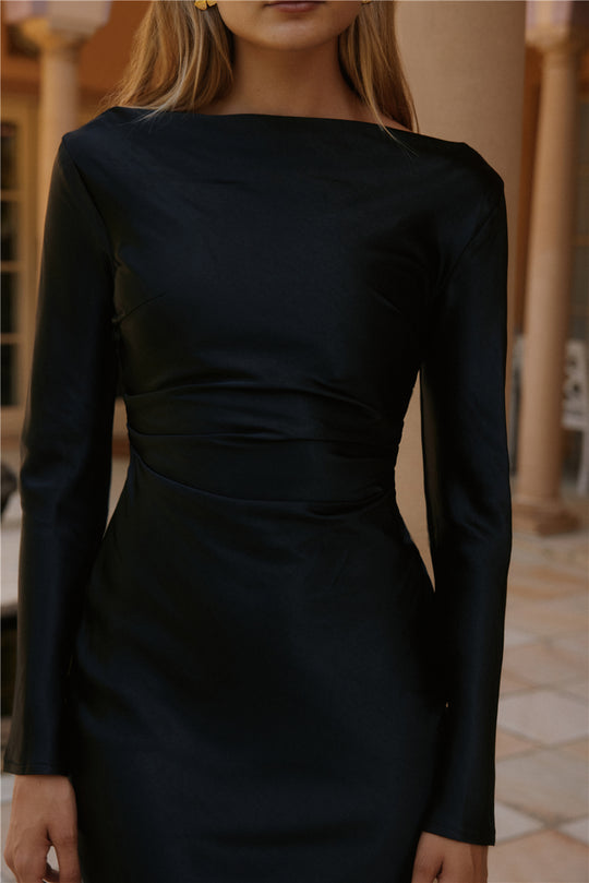 Forget Me Not Satin Maxi Dress Black | Fortunate One
