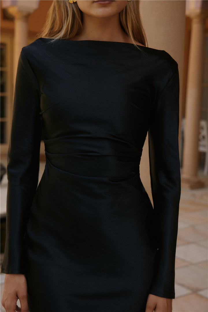 Forget Me Not Satin Maxi Dress Black | Fortunate One