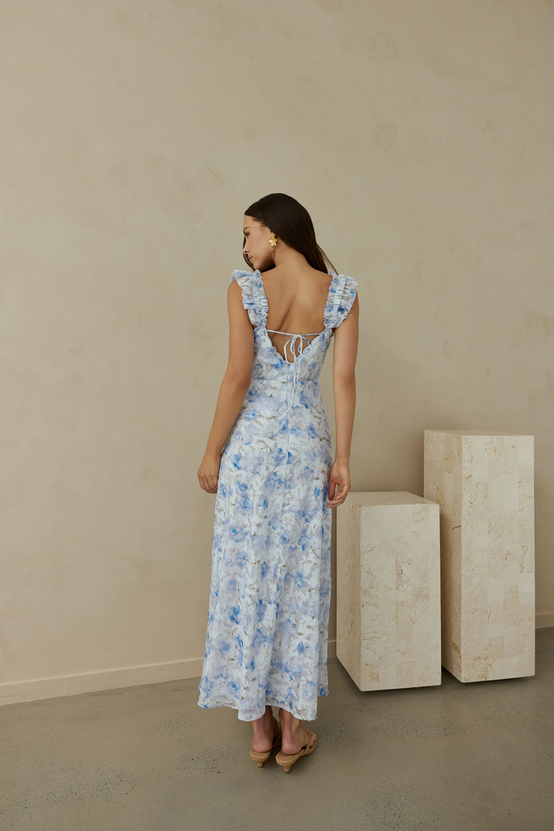 Rose Petal Reverie Midi Dress Blue | Fortunate One