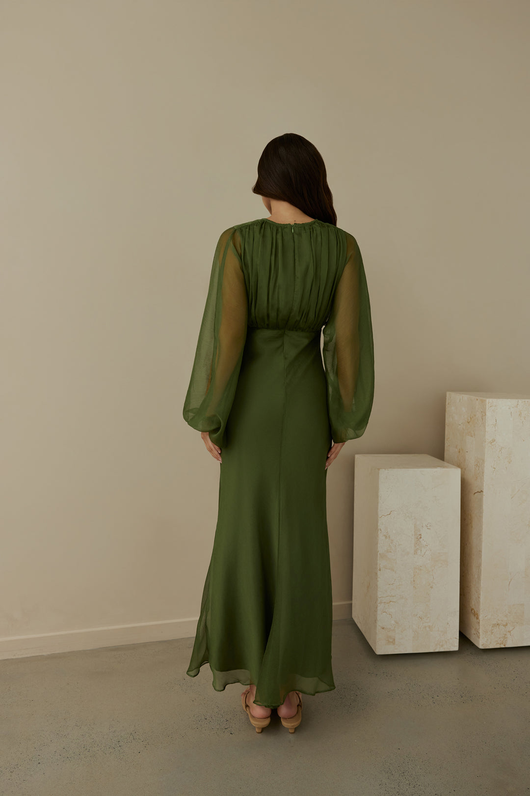 Our Nostalgia Long Sleeve Maxi Dress Green | Fortunate One