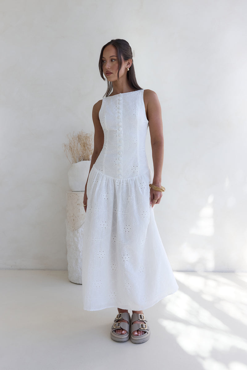 Jasmine Jewel Embroidered Maxi Dress White | Fortunate One