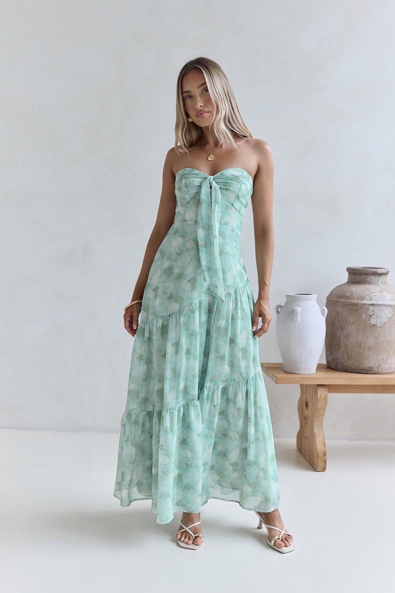 Hear Your Heartbeat Strapless Maxi Dress Green | Fortunate One