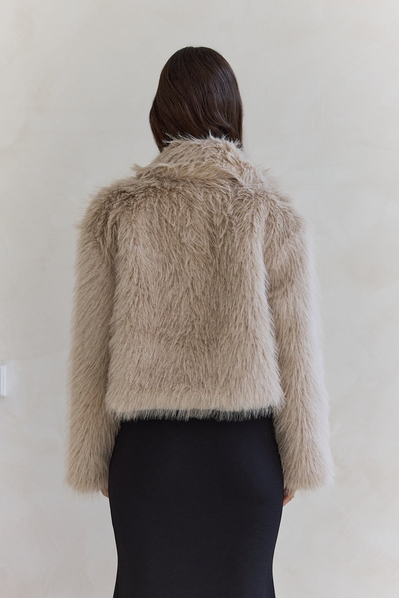 Icy Daze Faux Fur Jacket Beige | Fortunate One