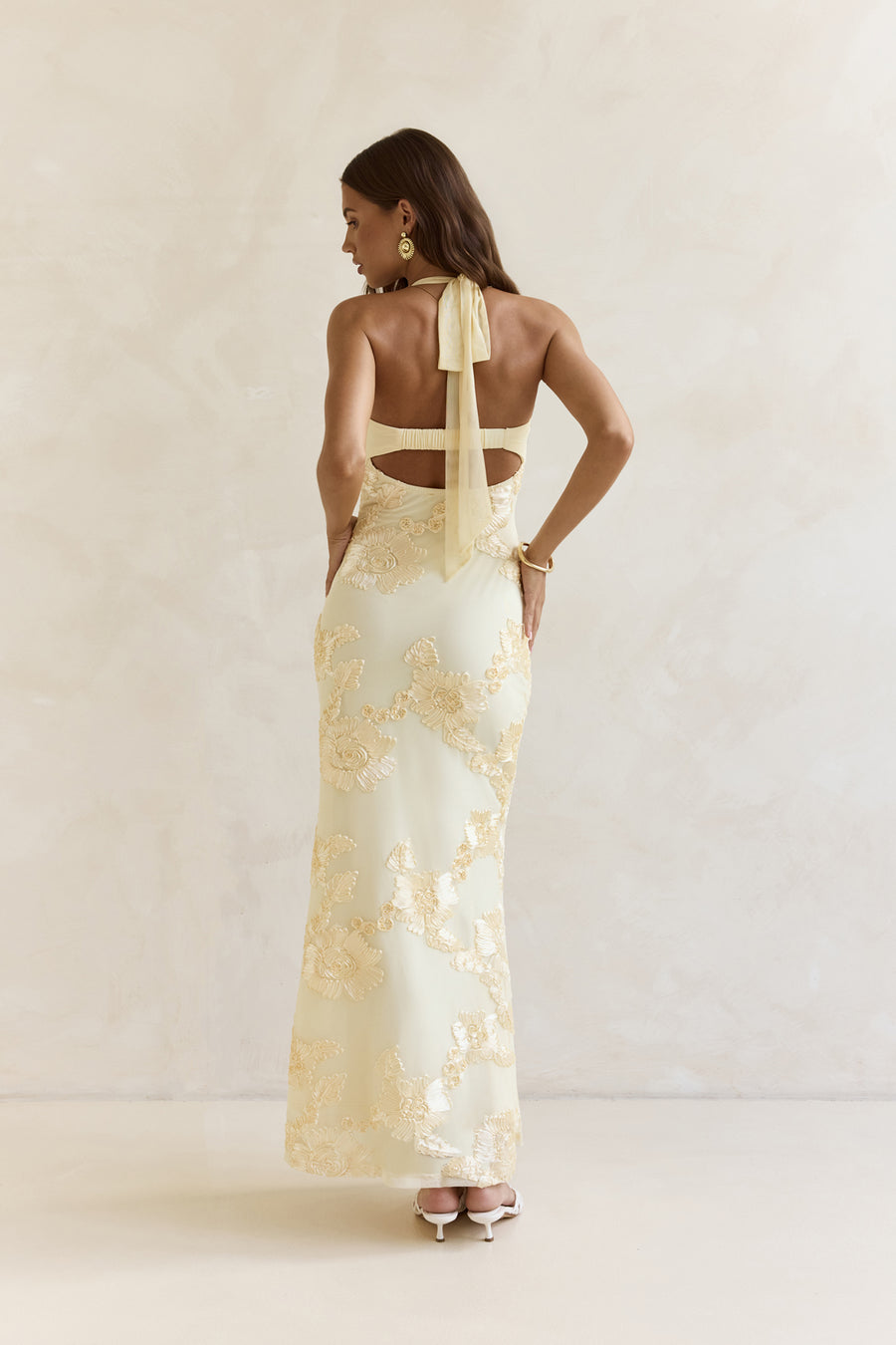 Skybloom Mesh Halter Maxi Dress Yellow | Fortunate One