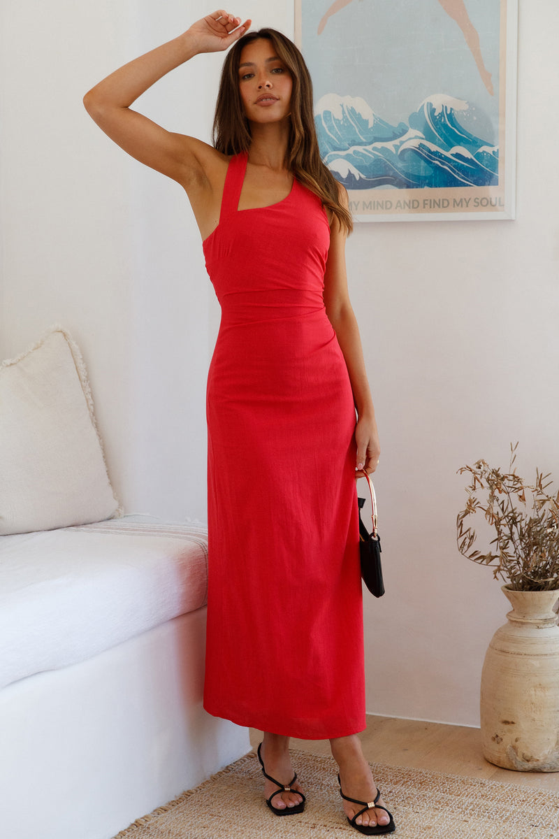 Scarlet Hues Halter Maxi Dress Red | Fortunate One