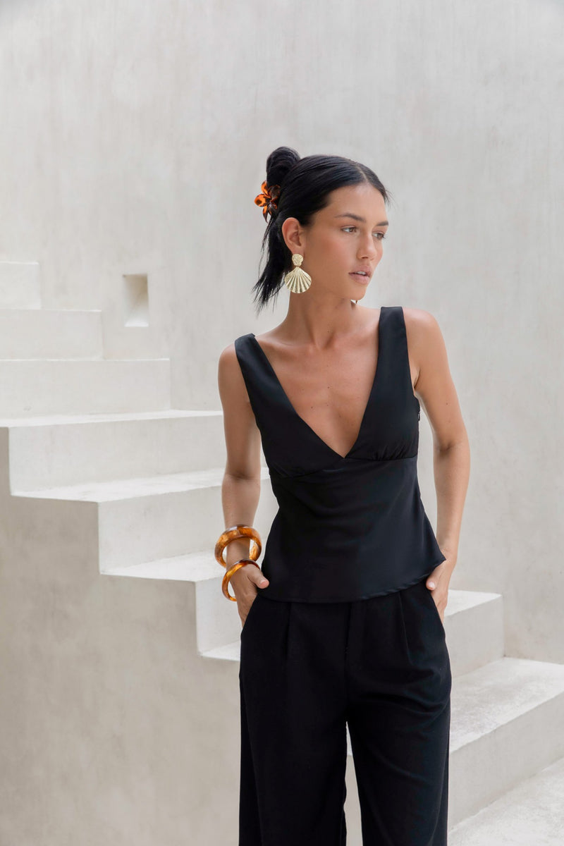 Essence Of Sunlight Satin Top Black | Fortunate One