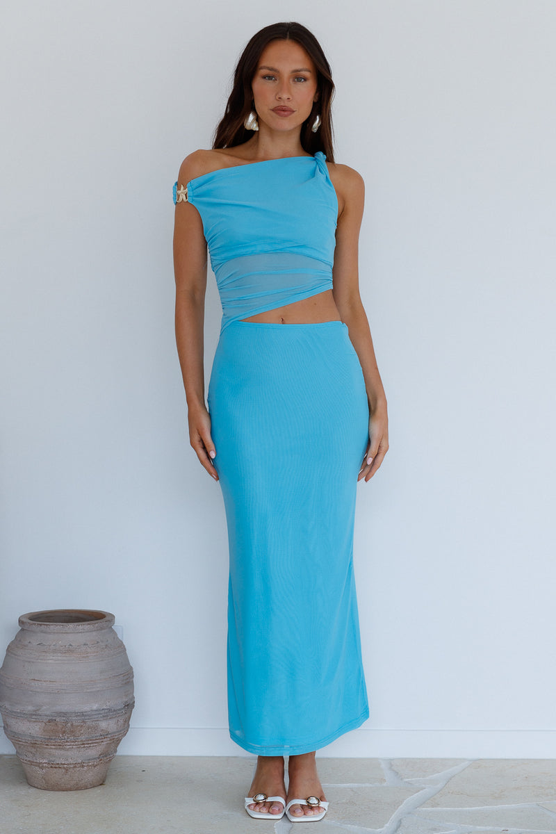 Summer Moon Off The Shoulder Maxi Dress Blue | Fortunate One
