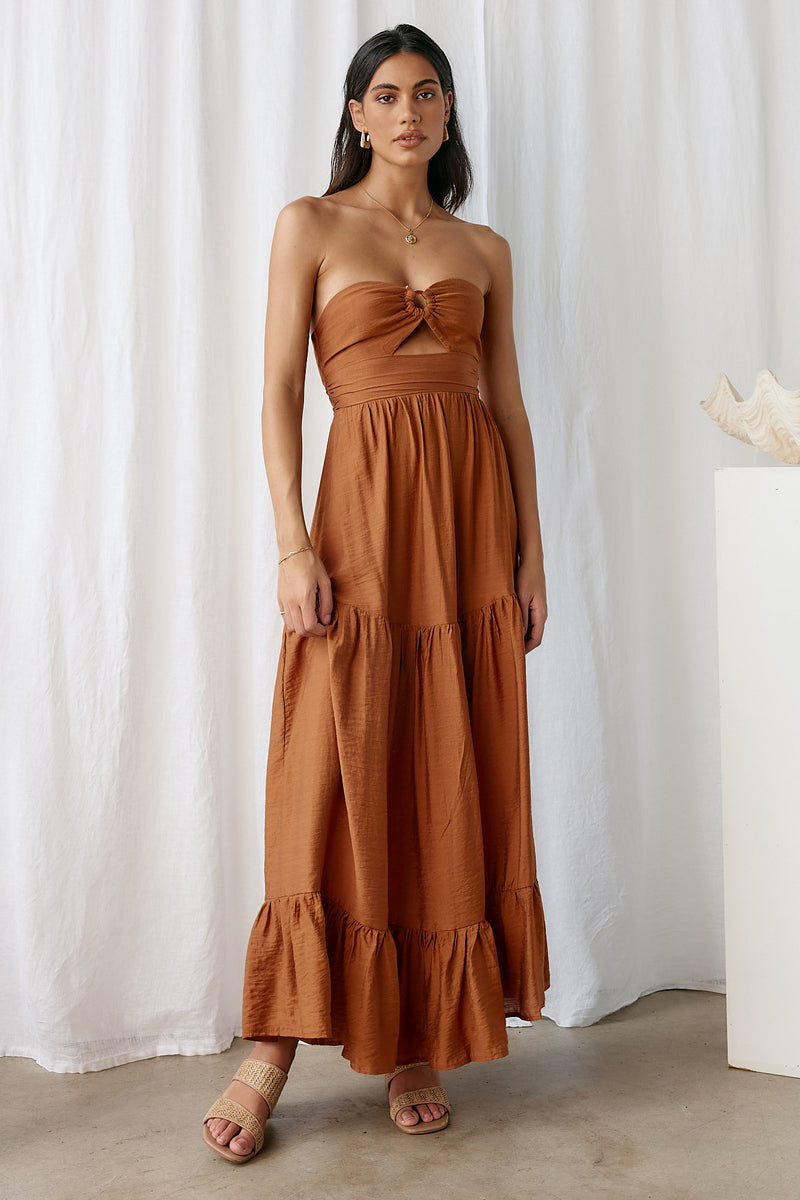Let's Fly Away Maxi Dress Tan | Fortunate One